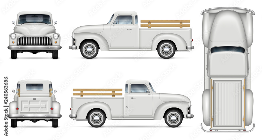 Old truck vector mockup on white background. Isolated white vintage ...