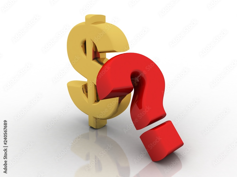 3d rendering Dollar symbol with question mark Stock Illustration ...