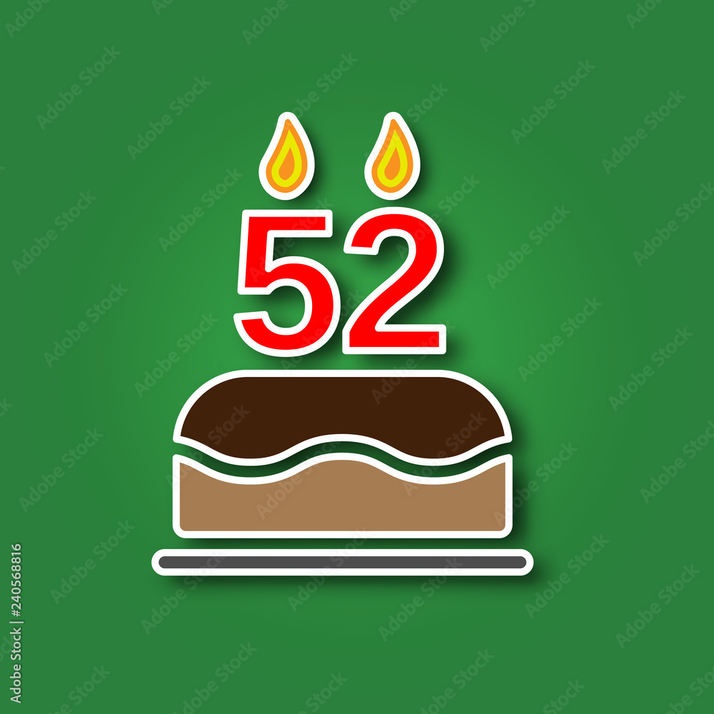 Birthday cake with a candle in the form of a number 52, in the form of ...