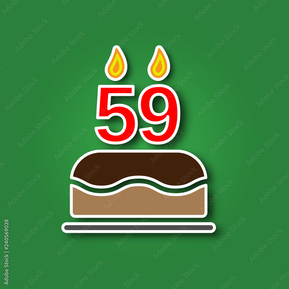 Birthday cake with a candle in the form of a number 59, in the form of ...