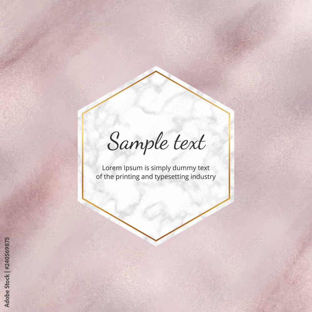 Rose gold watercolor foil banner with marble frame. Hand painted paper ...