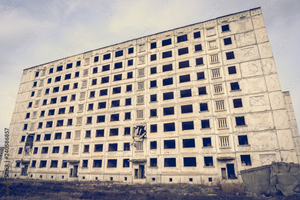Unfinished block of flats left after the collapse of the Soviet Union ...