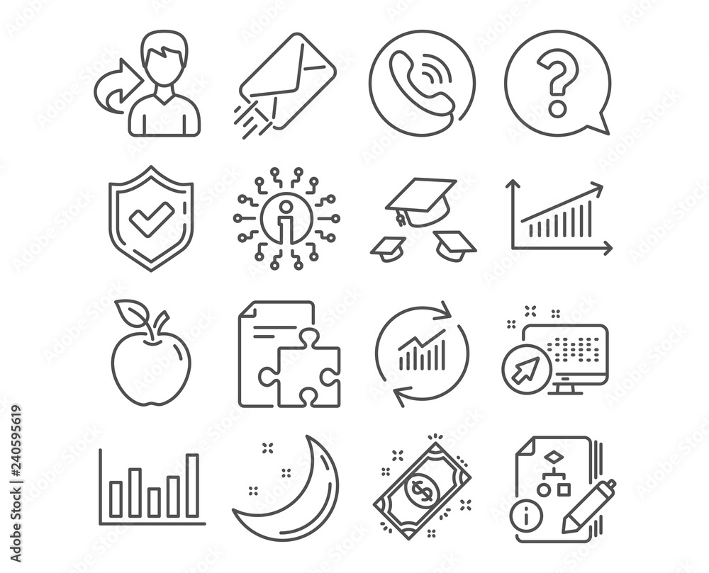 Set of Question mark, Throw hats and Strategy icons. Column chart ...