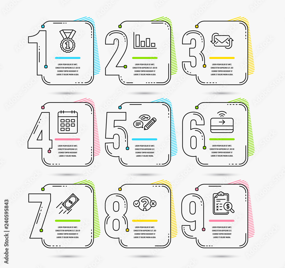 Infographic template with numbers 9 options. Set of Refresh mail ...