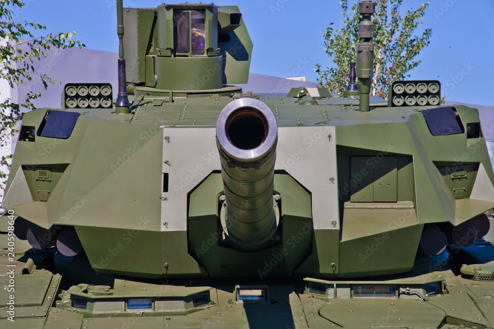 The T-14 Armata main battle tank .The trunk of the tank is aimed ...