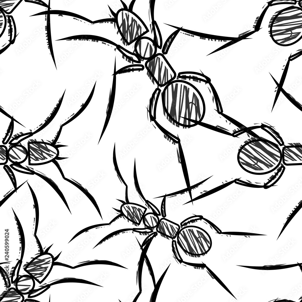 Seamless vector pattern of insect, black and white hand drawn ants ...