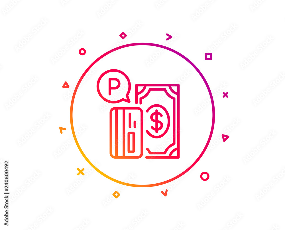 Parking payment line icon. Paid car park sign. Transport place symbol ...