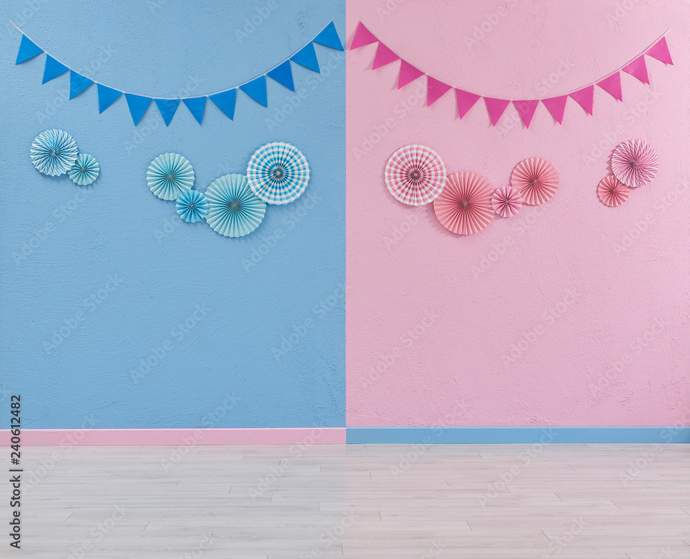 Gender party reveal wall, pink and blue stone wall, boy and girl ...