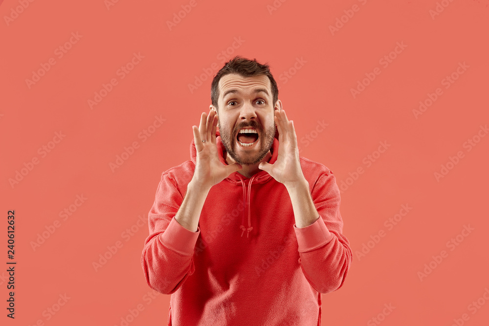 Do not miss. Young casual man shouting. Shout. Crying emotional man ...
