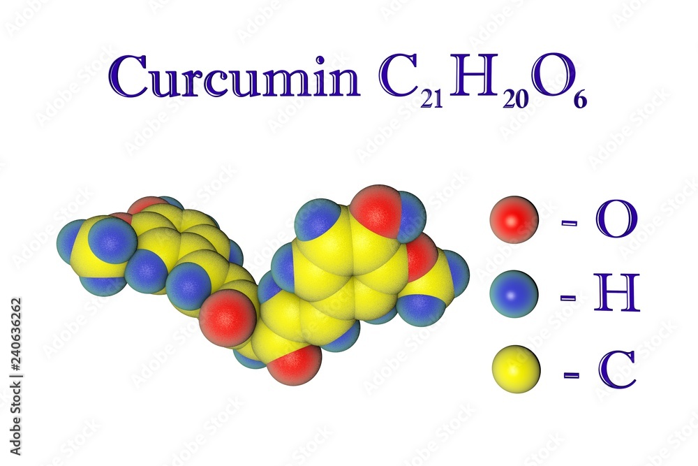 Molecular structure of curcumin, molecule produced by turmeric roots ...