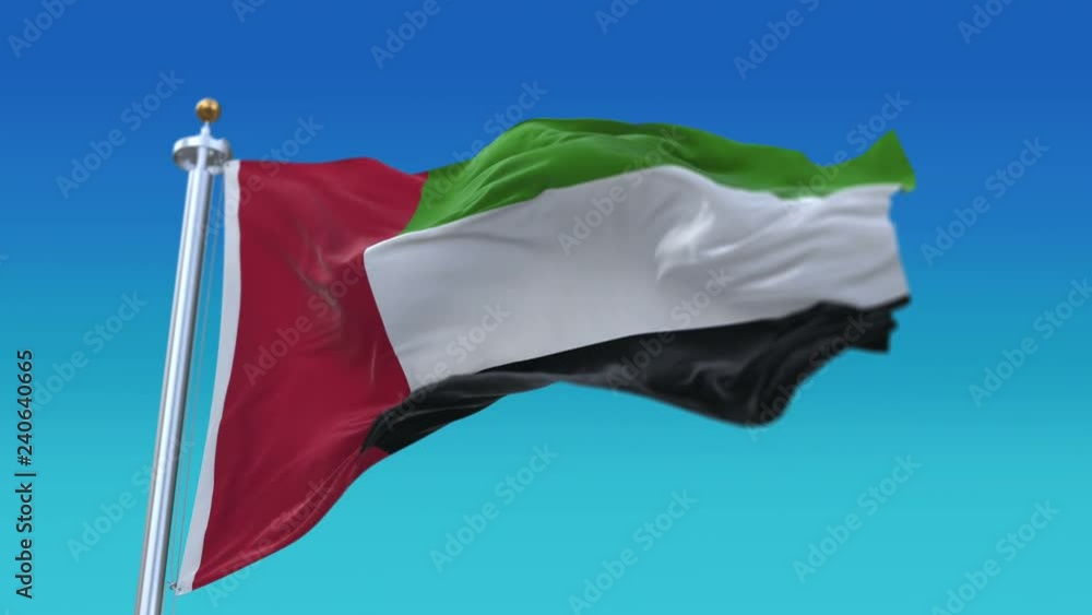 4k looping United Arab Emirates flag with flagpole waving in wind.fully ...