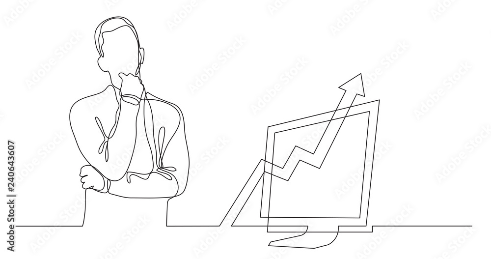 man thinking about work productivity - continuous line drawing Stock ...