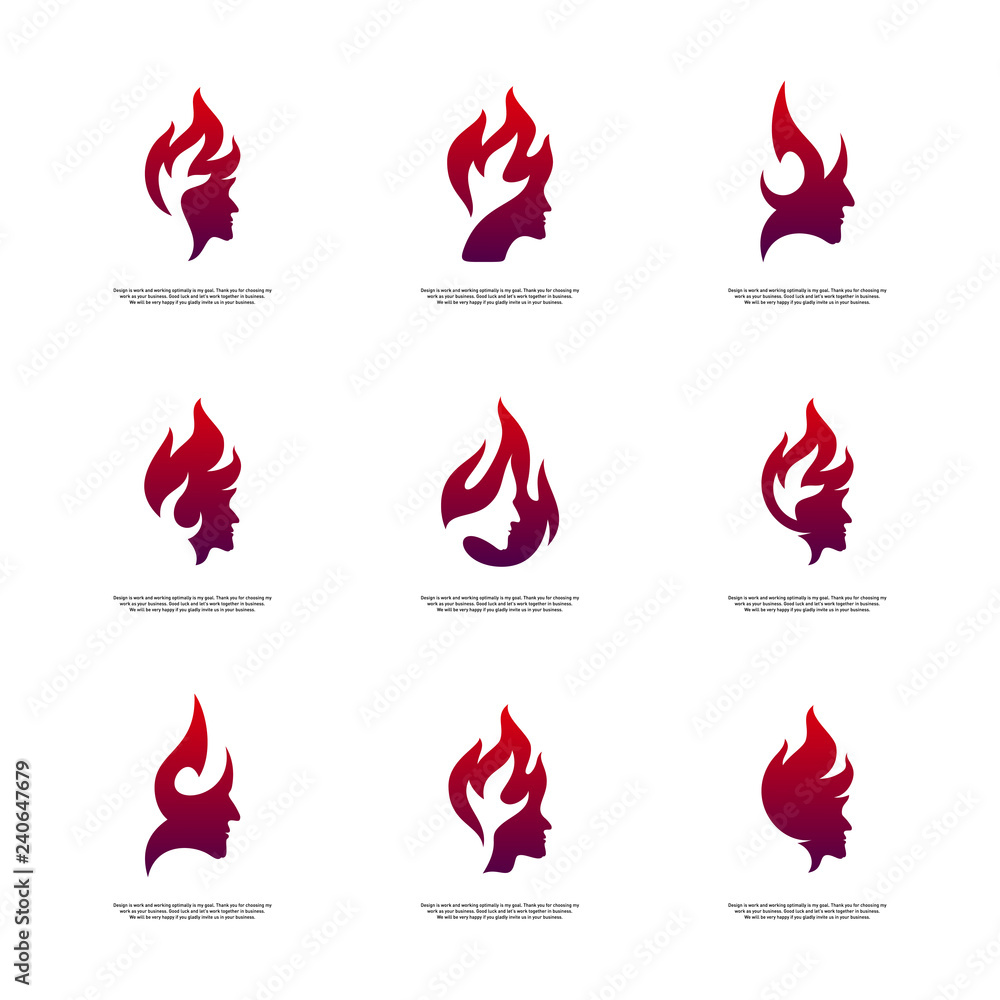 Set of Head Fire logo concept, Mind fire logo, spirit mindset logo ...