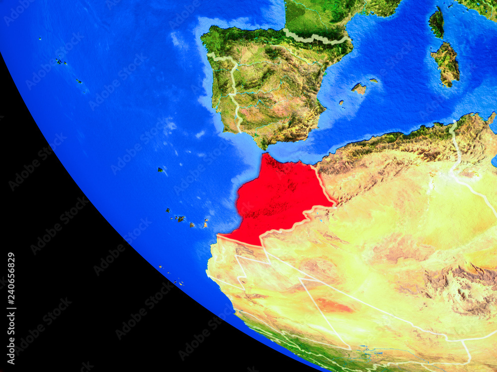 Morocco on realistic model of planet Earth with country borders and ...
