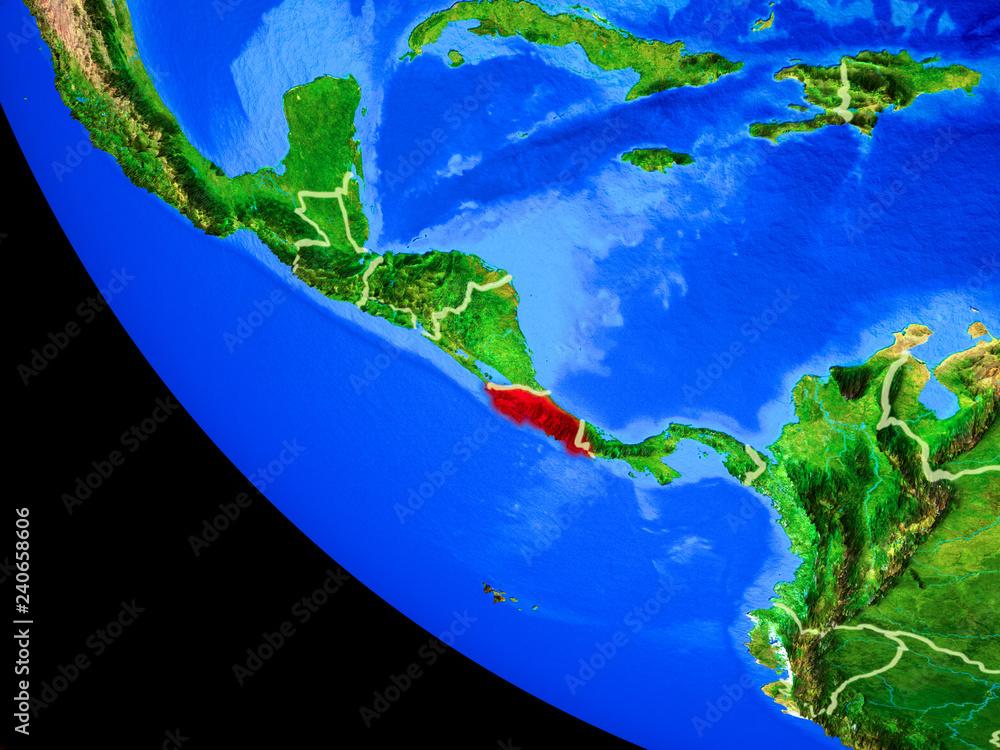 Costa Rica on realistic model of planet Earth with country borders and ...