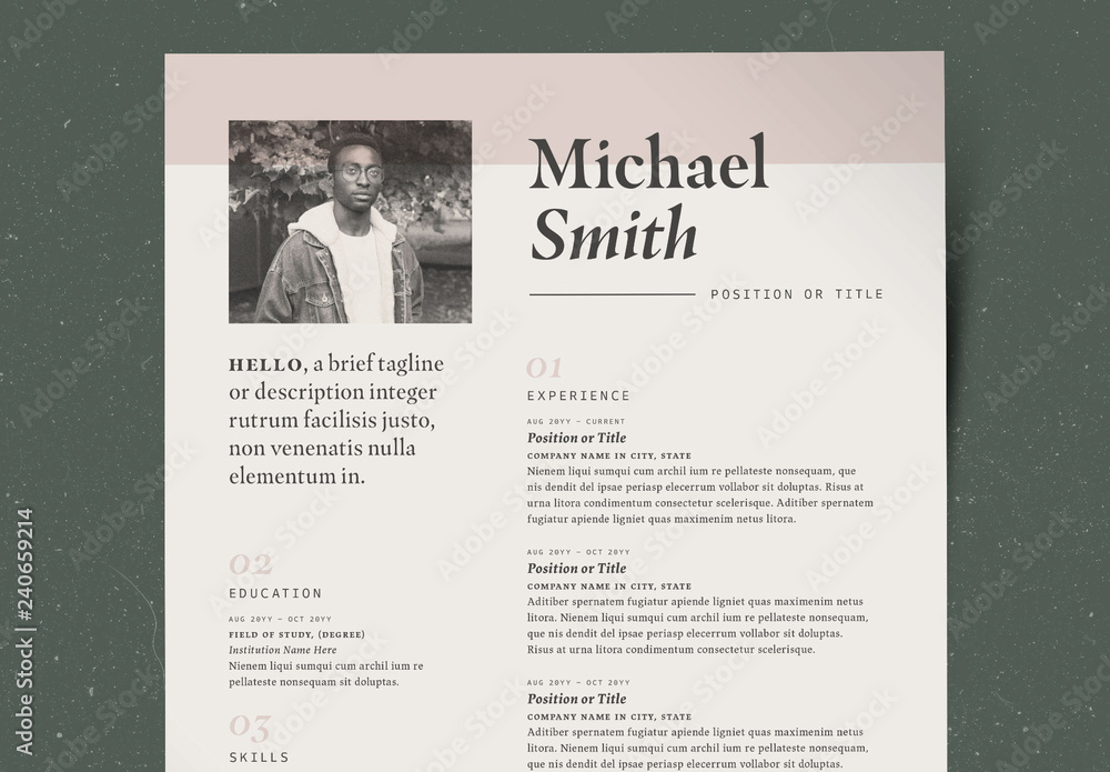 Resume Layout with Photo Placeholder Stock Template | Adobe Stock