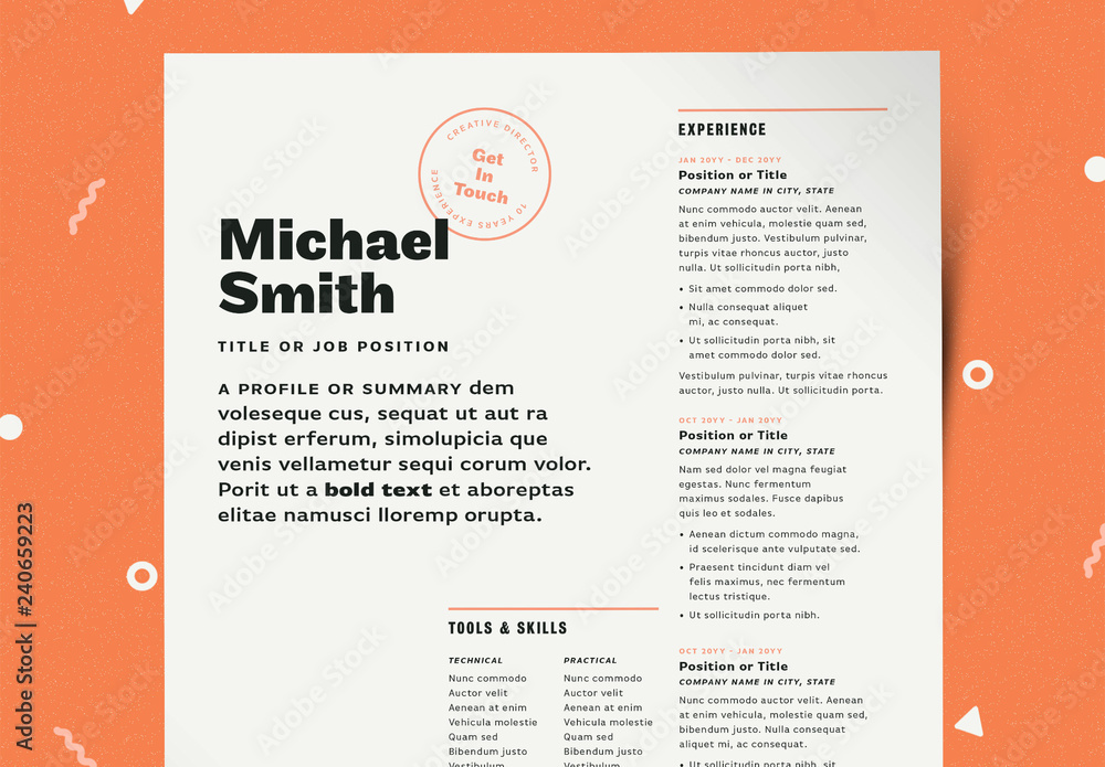 Magazine Style Resume Layout Stock Template | Adobe Stock