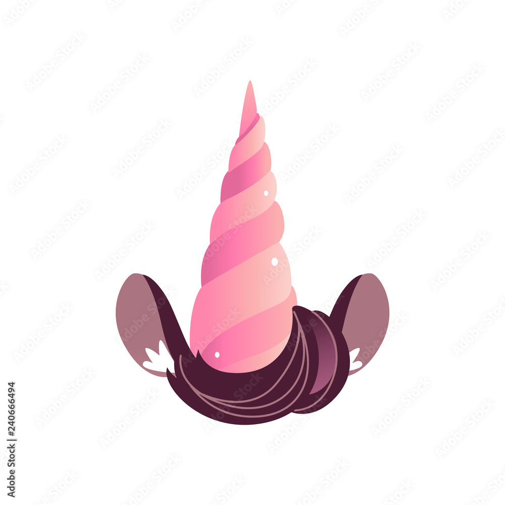 Unicorn pink horn with mane and ears vector illustration in cartoon ...