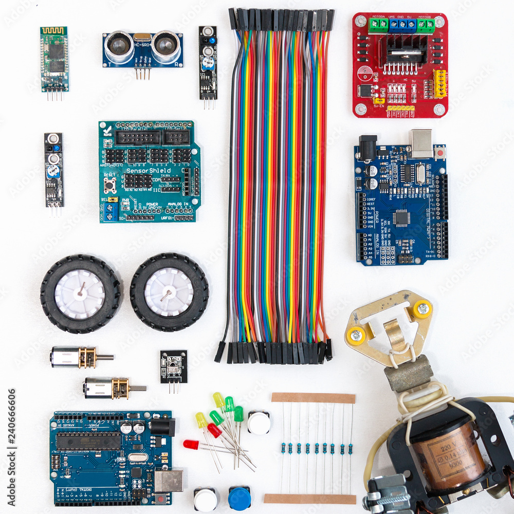A metal robot and an electronic board that can be programmed. Robotics ...