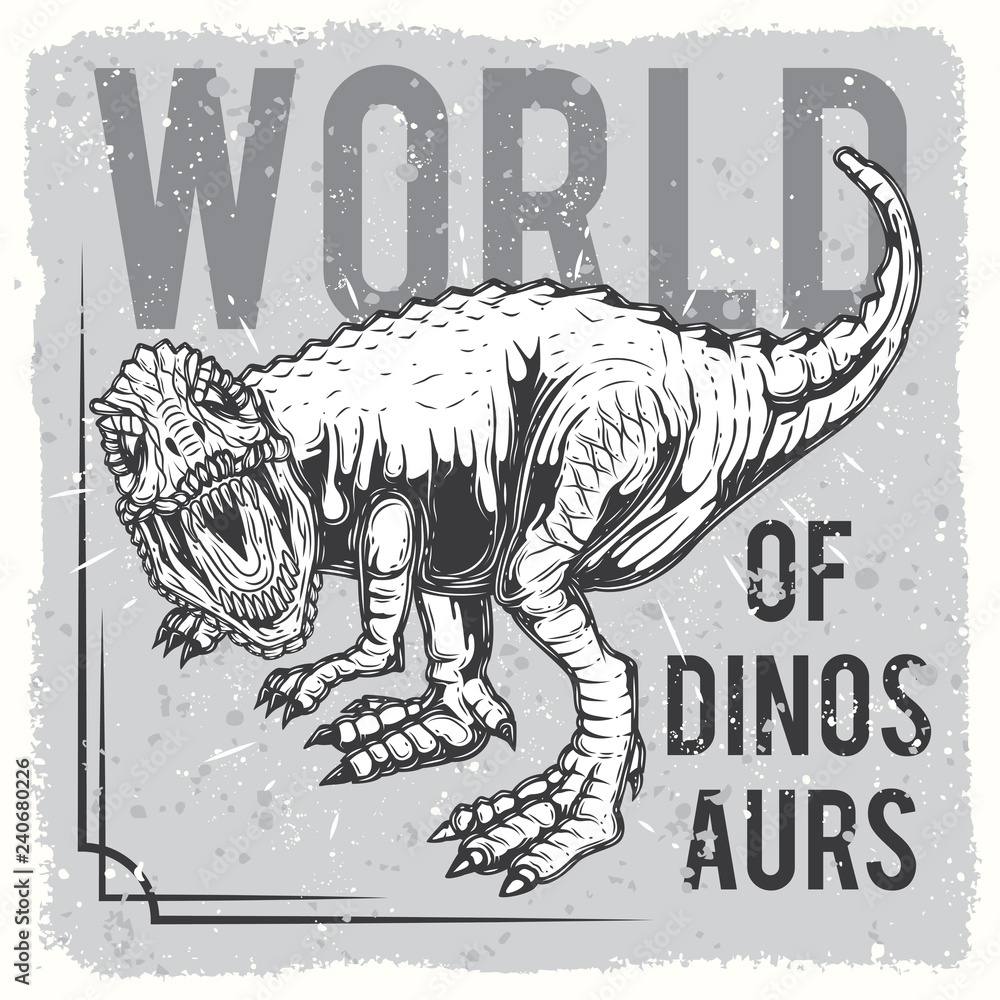 Angry dinosaur on grey background in vintage style. Original vector ...