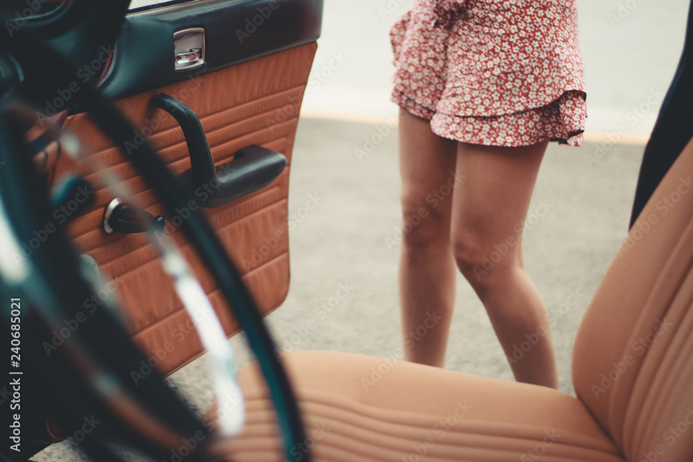 Legs of woman and old car concept abduction or kidnapping of woman and ...