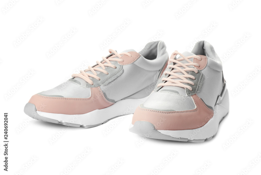 Pair of stylish sneakers on white background Stock Photo | Adobe Stock