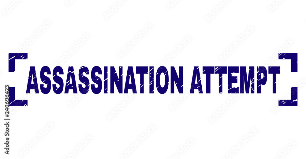 ASSASSINATION ATTEMPT label seal print with corroded texture. Text ...