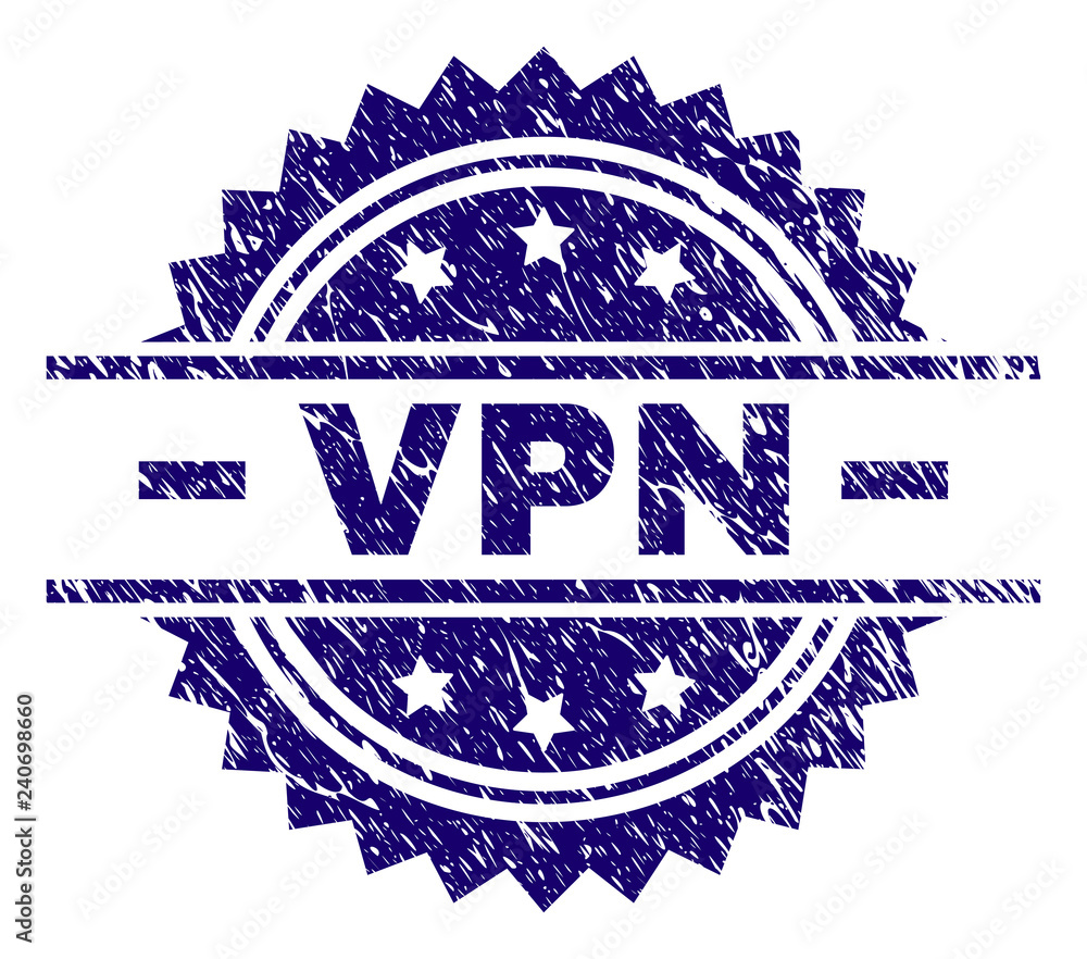 VPN stamp seal watermark with distress style. Blue vector rubber print ...