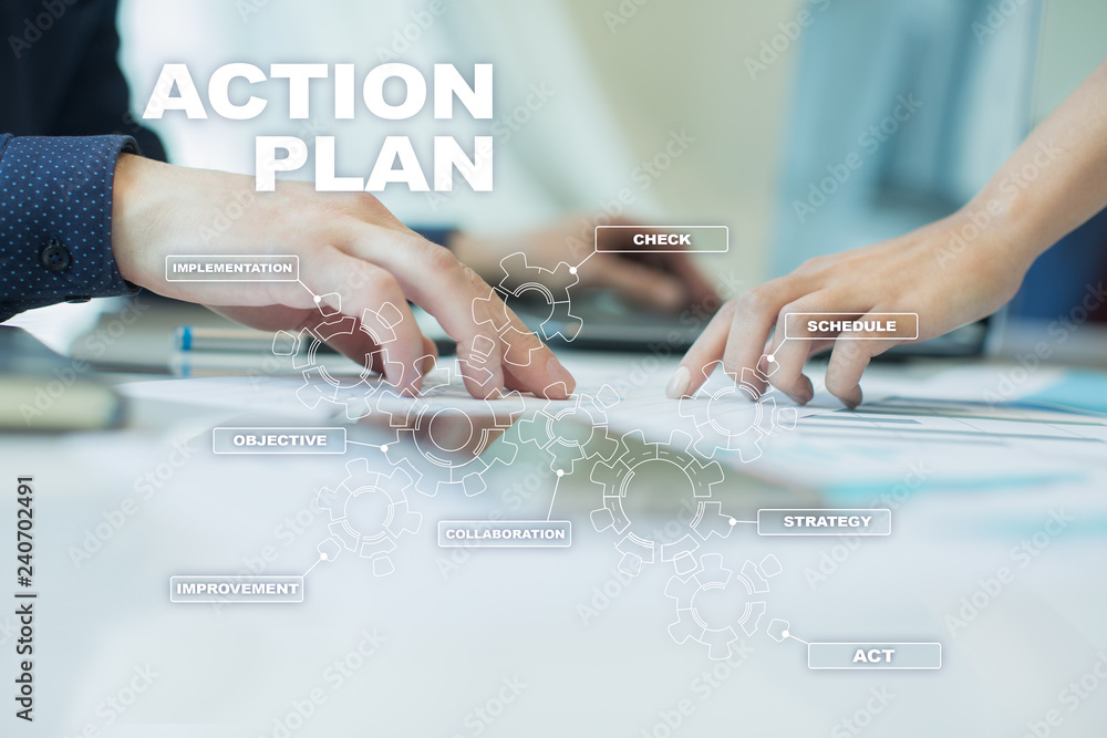 Action plan on the virtual screen. Planning concept. Business strategy ...