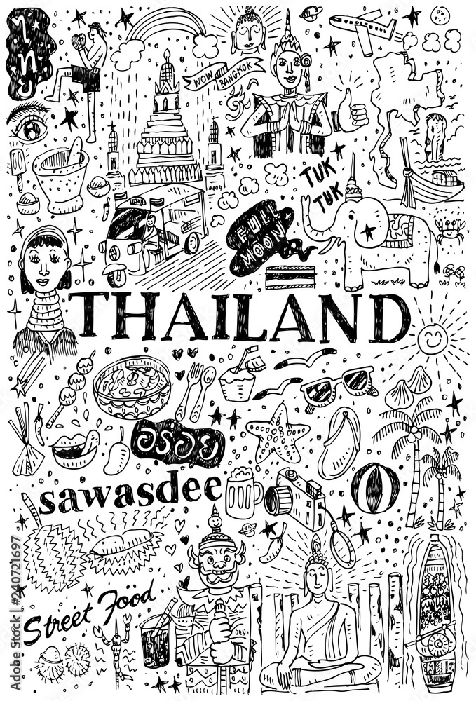 Hand drawn Thailand doodle, sketch style, Vector Illustration Stock ...