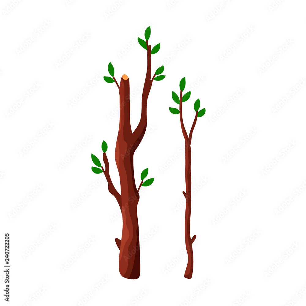 Cartoon tree branches with green leaves isolated on white background ...