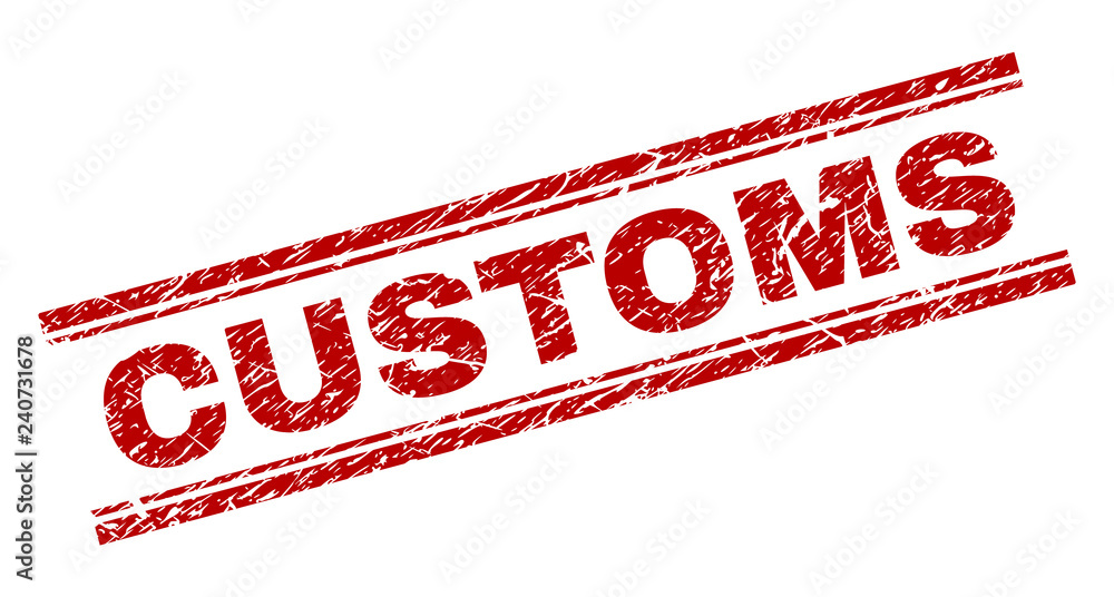 CUSTOMS seal print with corroded texture. Red vector rubber print of ...