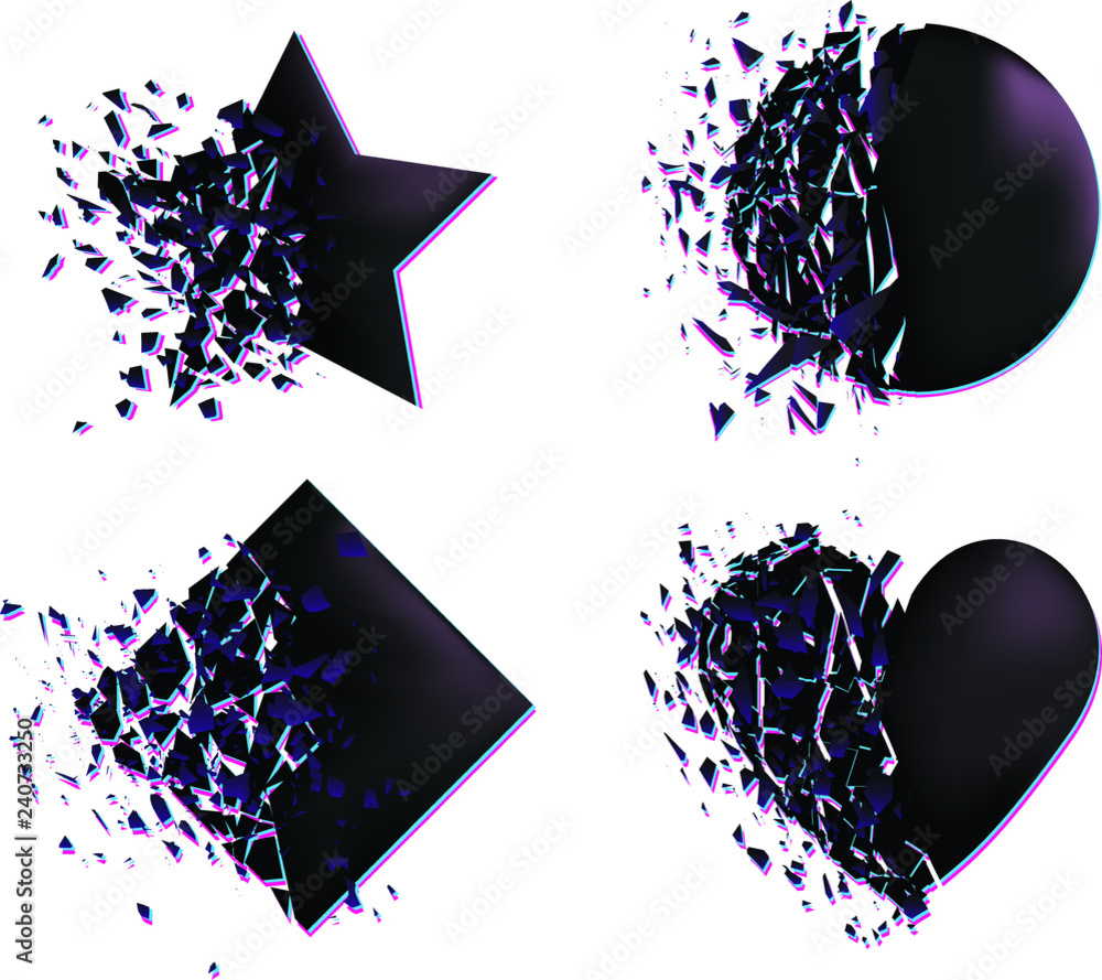 Exploding shape set rupture effect on white background vector ...