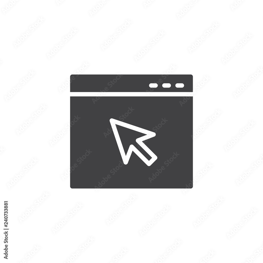 Browser window and cursor vector icon. filled flat sign for mobile ...