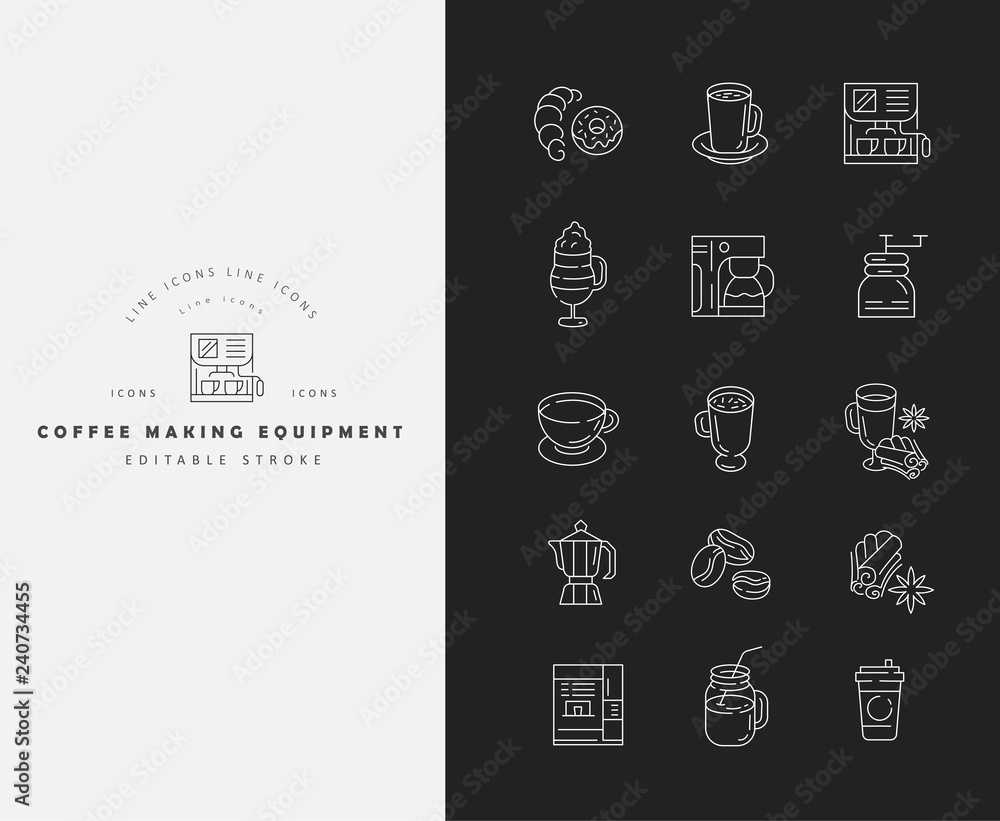 Vector icon and logo for coffee making equipment. Editable outline ...