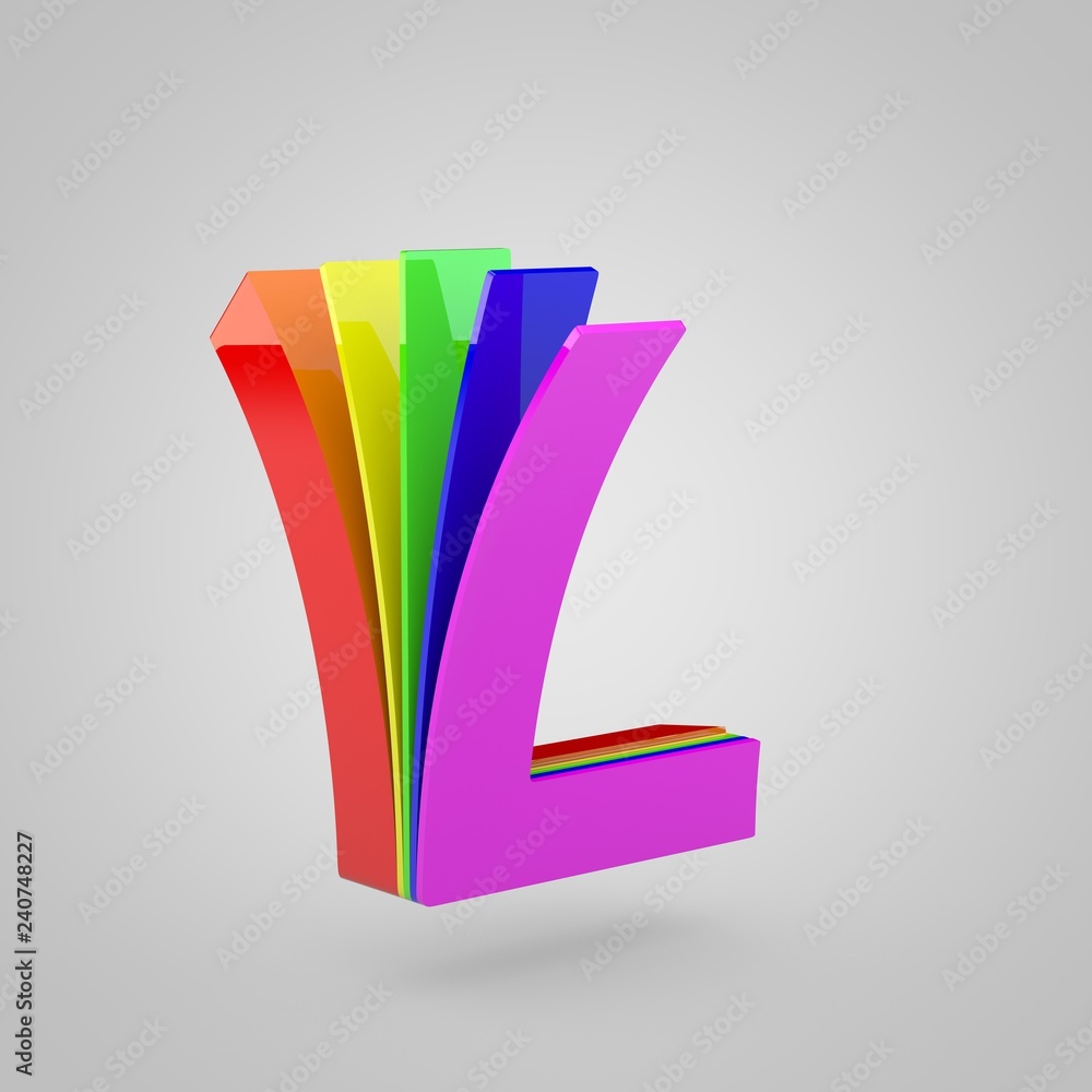 3D Letter L uppercase. 3D render cutaway rainbow font. Pride colors ...