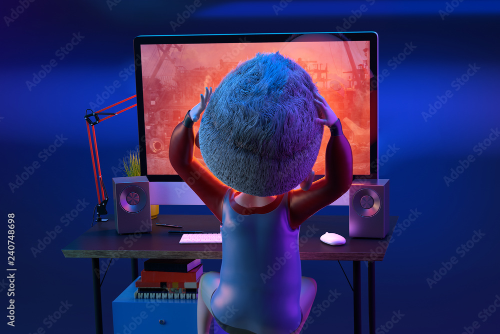 Dissapointed kid boy gamer grabbing his head while losing video game on ...