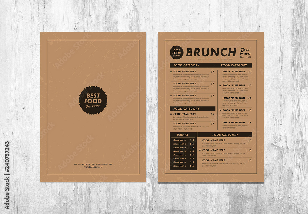Menus with Kraft Background Layout Stock Template | Adobe Stock