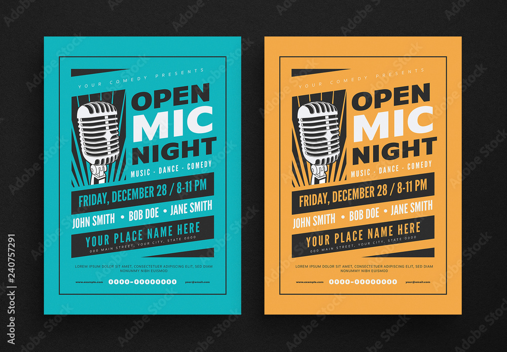 Open Mic Night Flyer Layout Stock Template | Adobe Stock