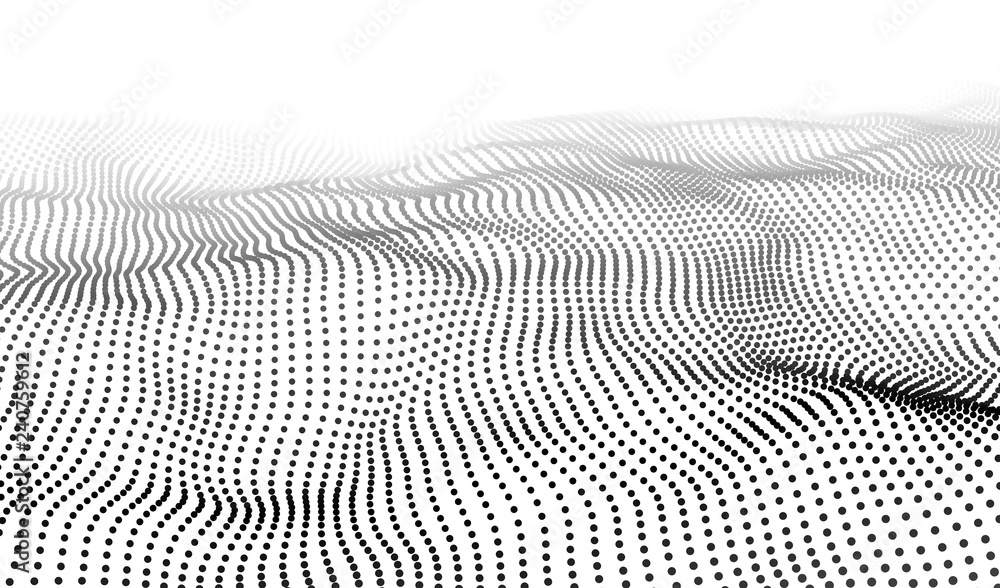 Wave 3d. Wave of particles. Futuristic point wave. Design for poster ...