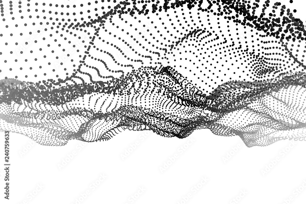 Wave 3d. Wave of particles. Futuristic point wave. Design for poster ...
