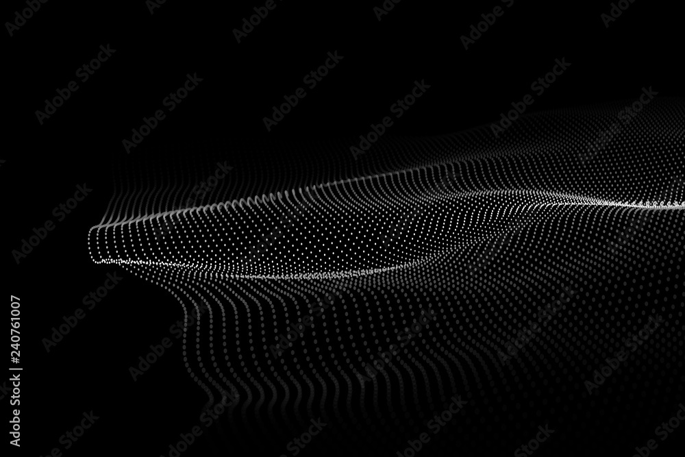 Wave 3d. Wave of particles. Futuristic point wave. Design for poster ...