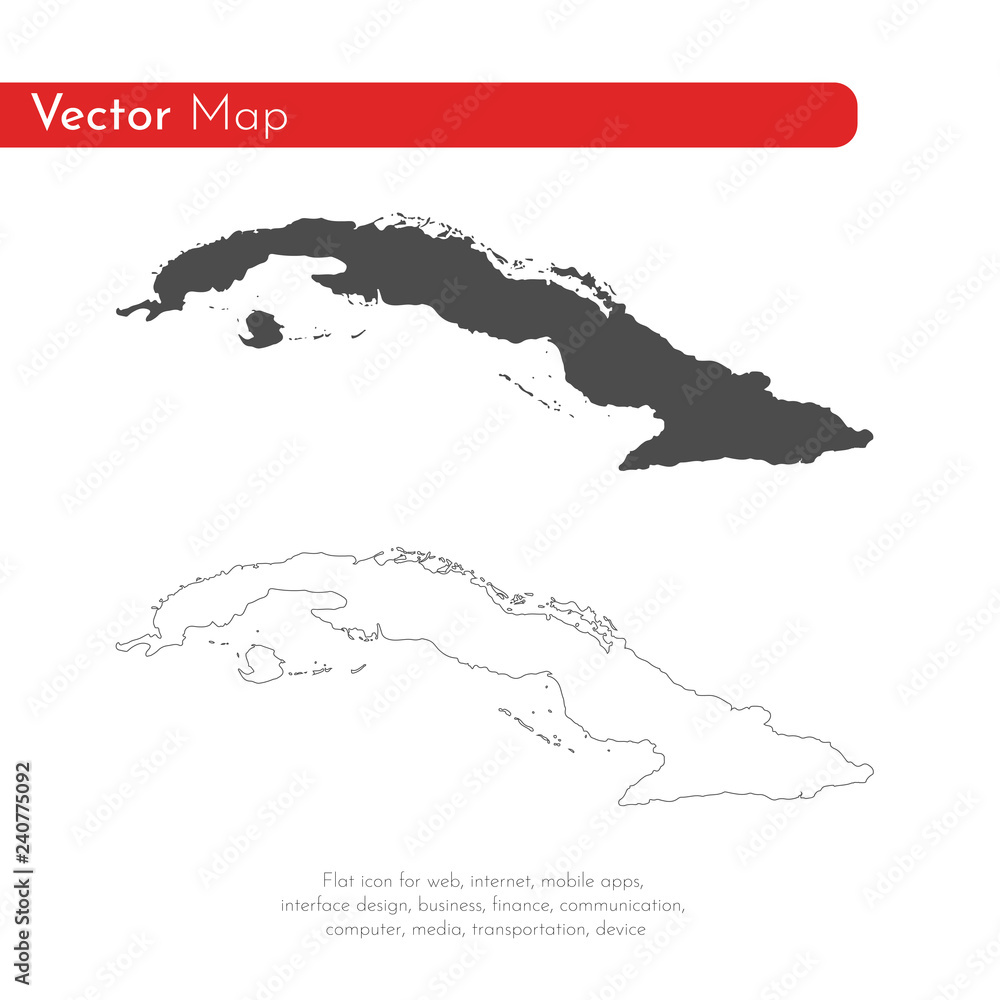 Vector map Cuba. Isolated vector Illustration. Black on White ...