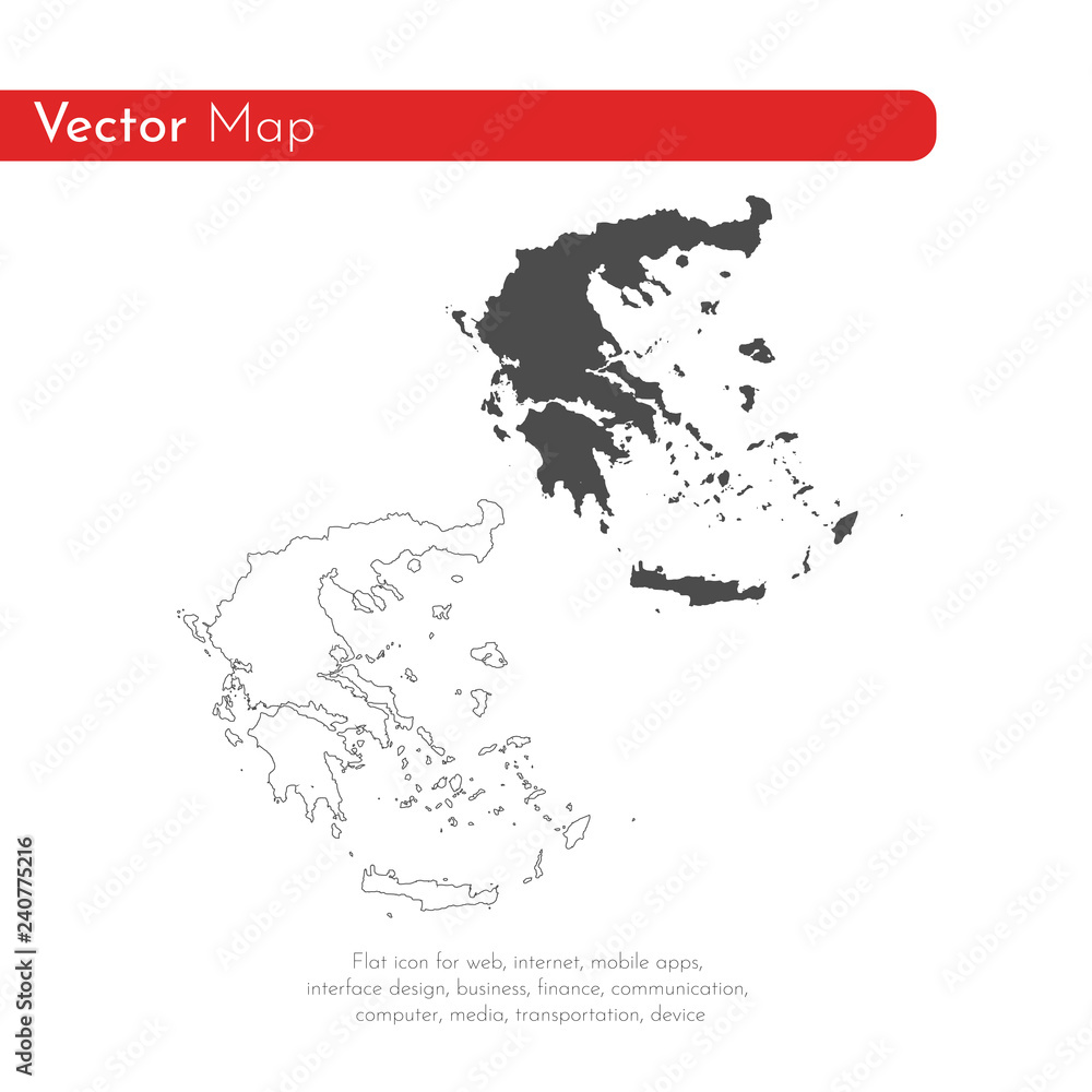 Vector map Greece. Isolated vector Illustration. Black on White ...