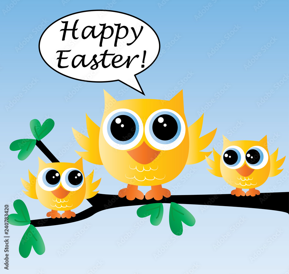 happy easter cute yellow owls Stock Illustration | Adobe Stock