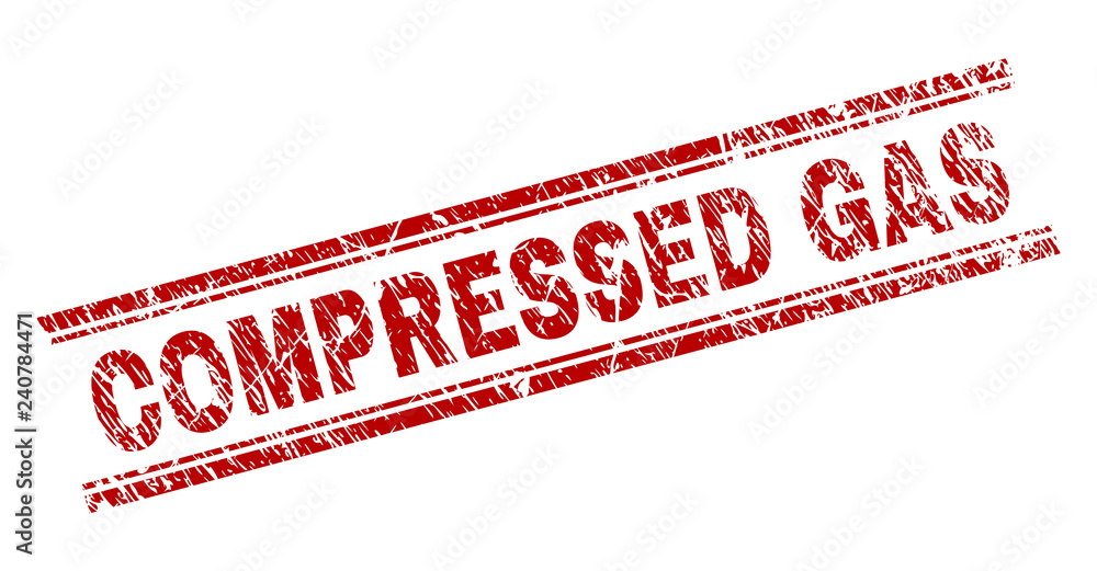 COMPRESSED GAS seal print with grunge texture. Red vector rubber print ...