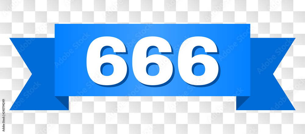 666 text on a ribbon. Designed with white caption and blue tape. Vector ...