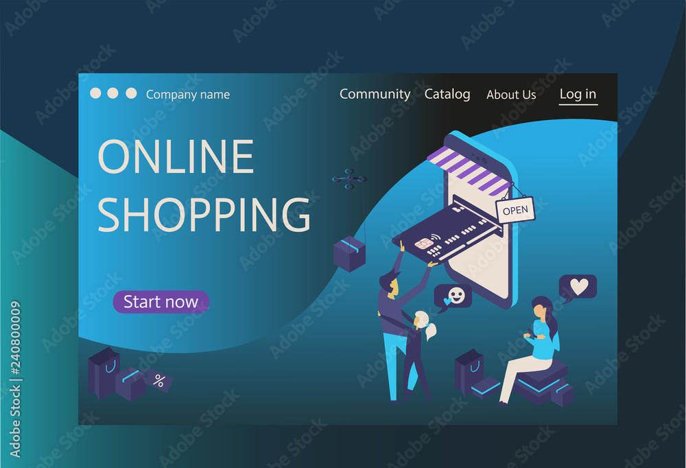 Landing page template of online shopping. Modern flat design concept of ...