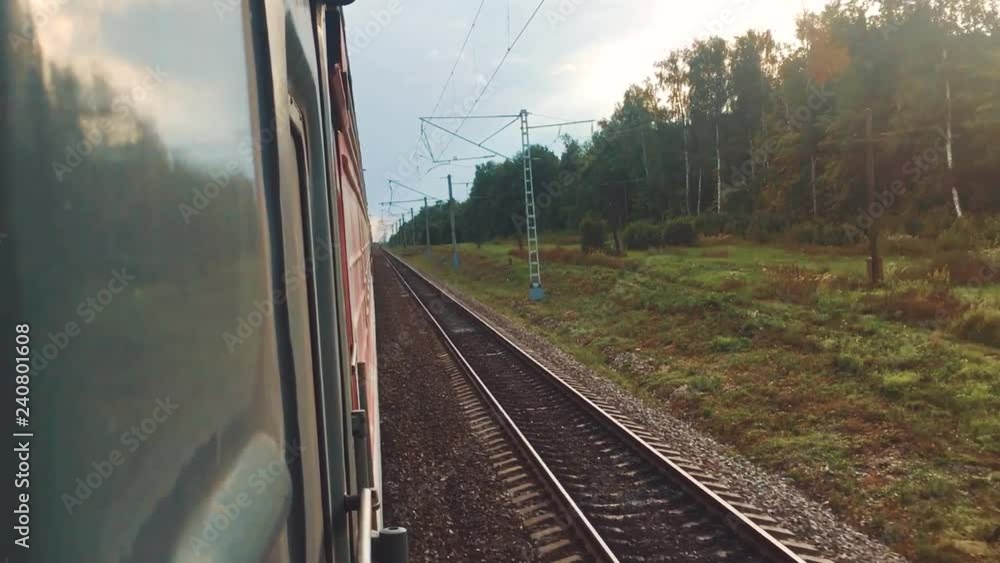 concept travel train wagon journey. View through the train window of ...
