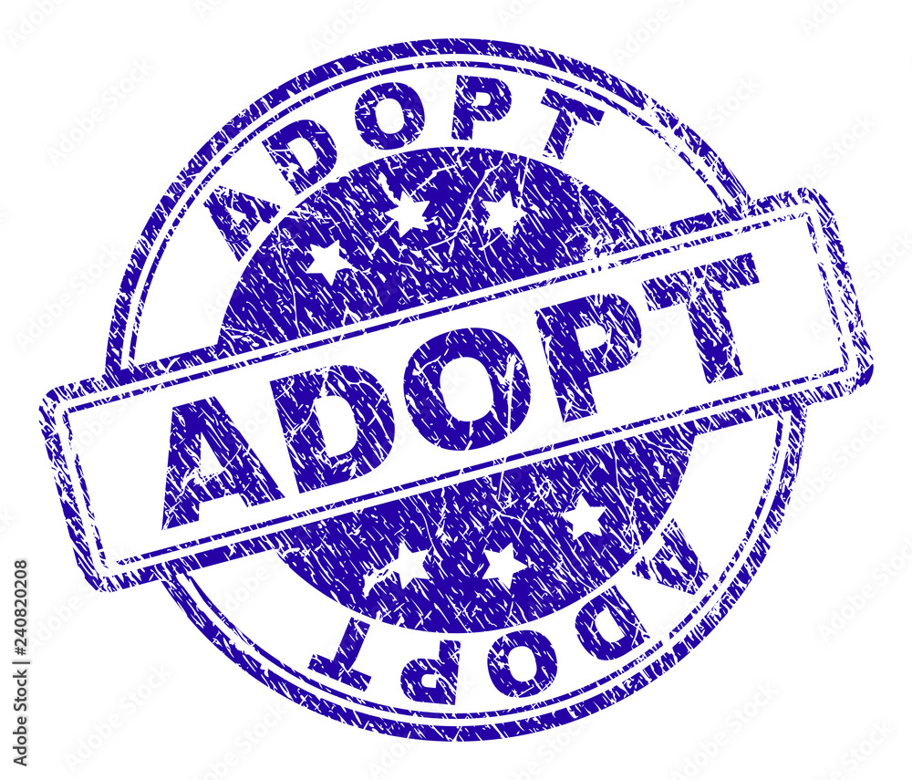 ADOPT stamp seal imprint with distress texture. Designed with rounded ...